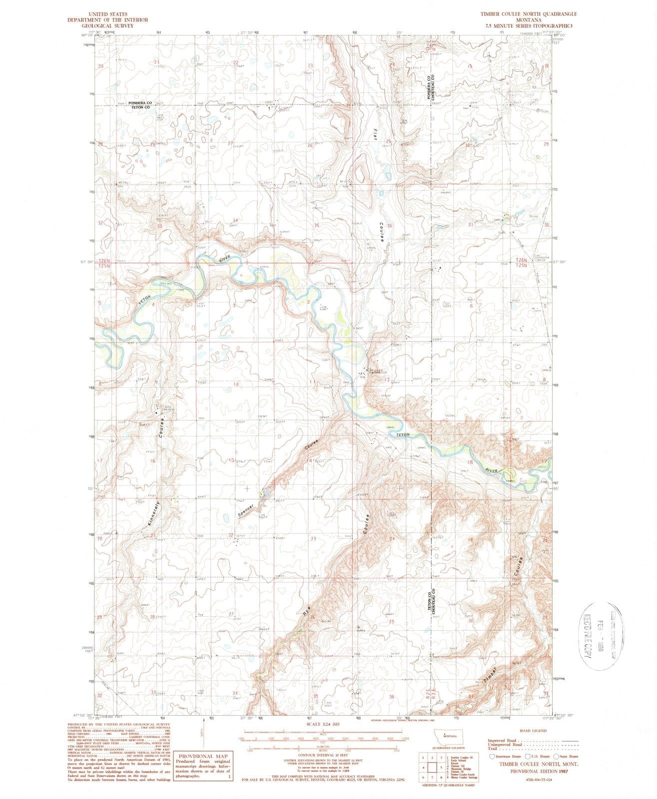 1987 Timber Coulee North, MT - Montana - USGS Topographic Map ...