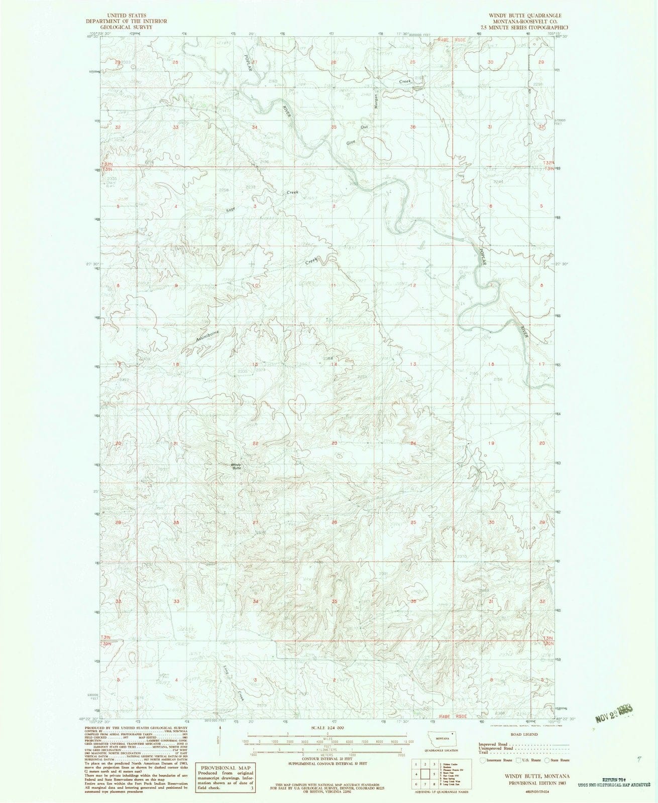 1983 Windy Butte, MT - Montana - USGS Topographic Map - Historic Pictoric