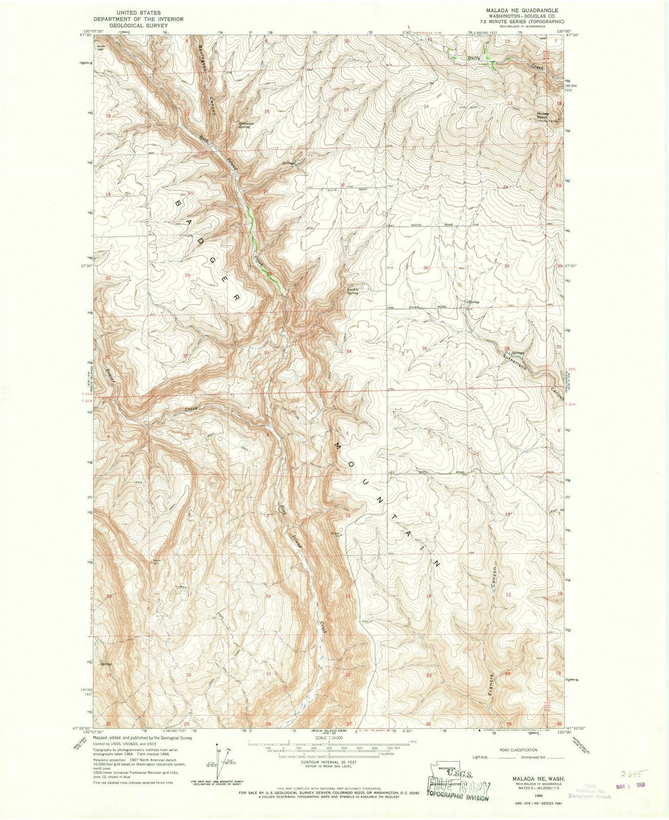 1966 Malaga, WA - Washington - USGS Topographic Map – Historic Pictoric