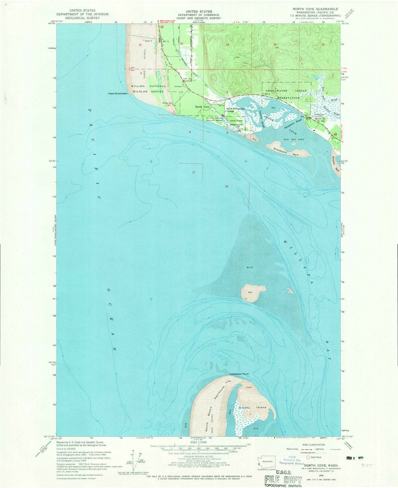 1956 North Cove, WA - Washington - USGS Topographic Map – Historic Pictoric