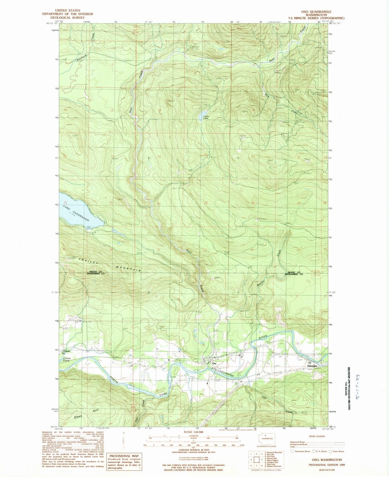 1989 OSO, WA - Washington - USGS Topographic Map – Historic Pictoric