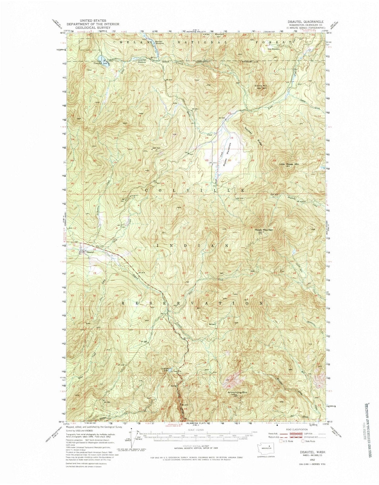 1952 Disautel, WA - Washington - USGS Topographic Map – Historic Pictoric