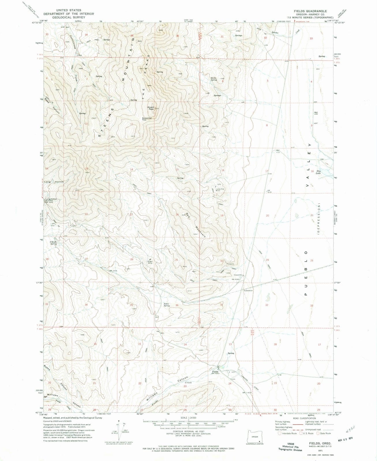 1971 Fields, OR - Oregon - USGS Topographic Map - Historic Pictoric