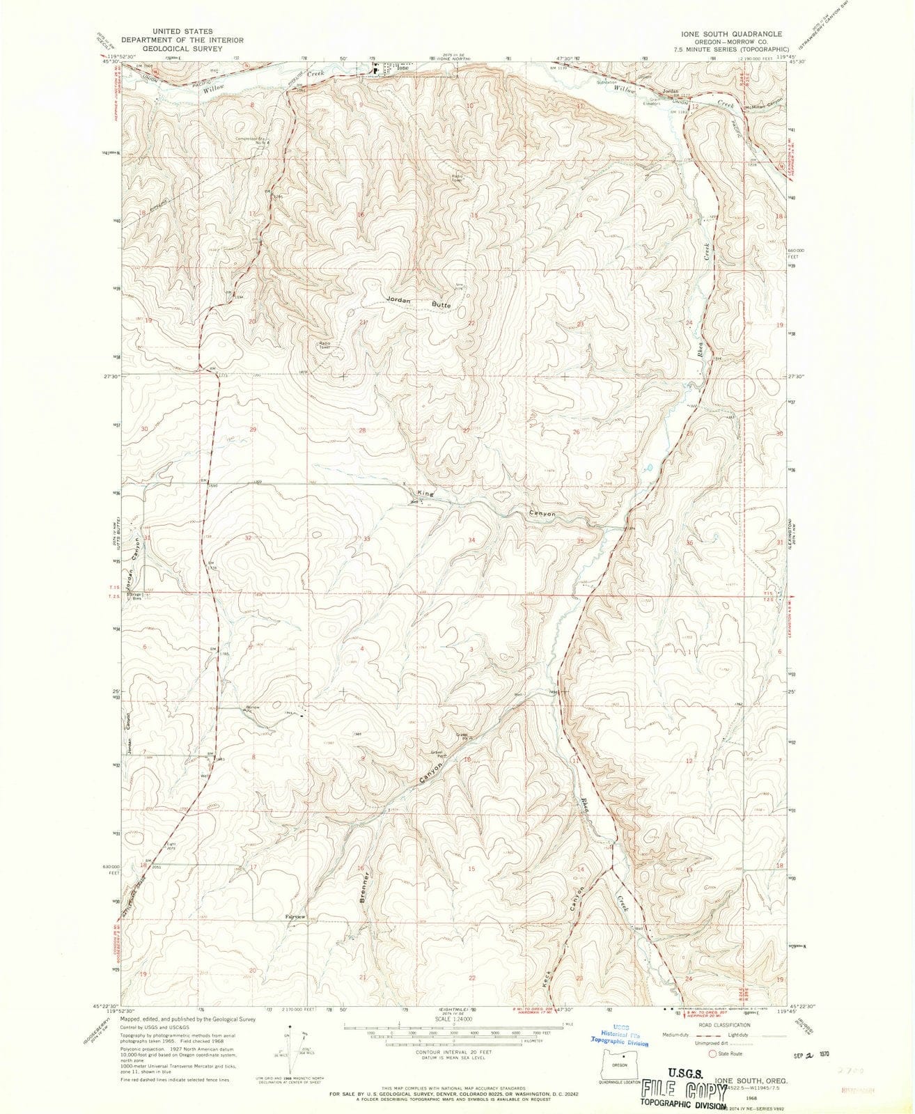 1968 Ione South, OR - Oregon - USGS Topographic Map – Historic Pictoric