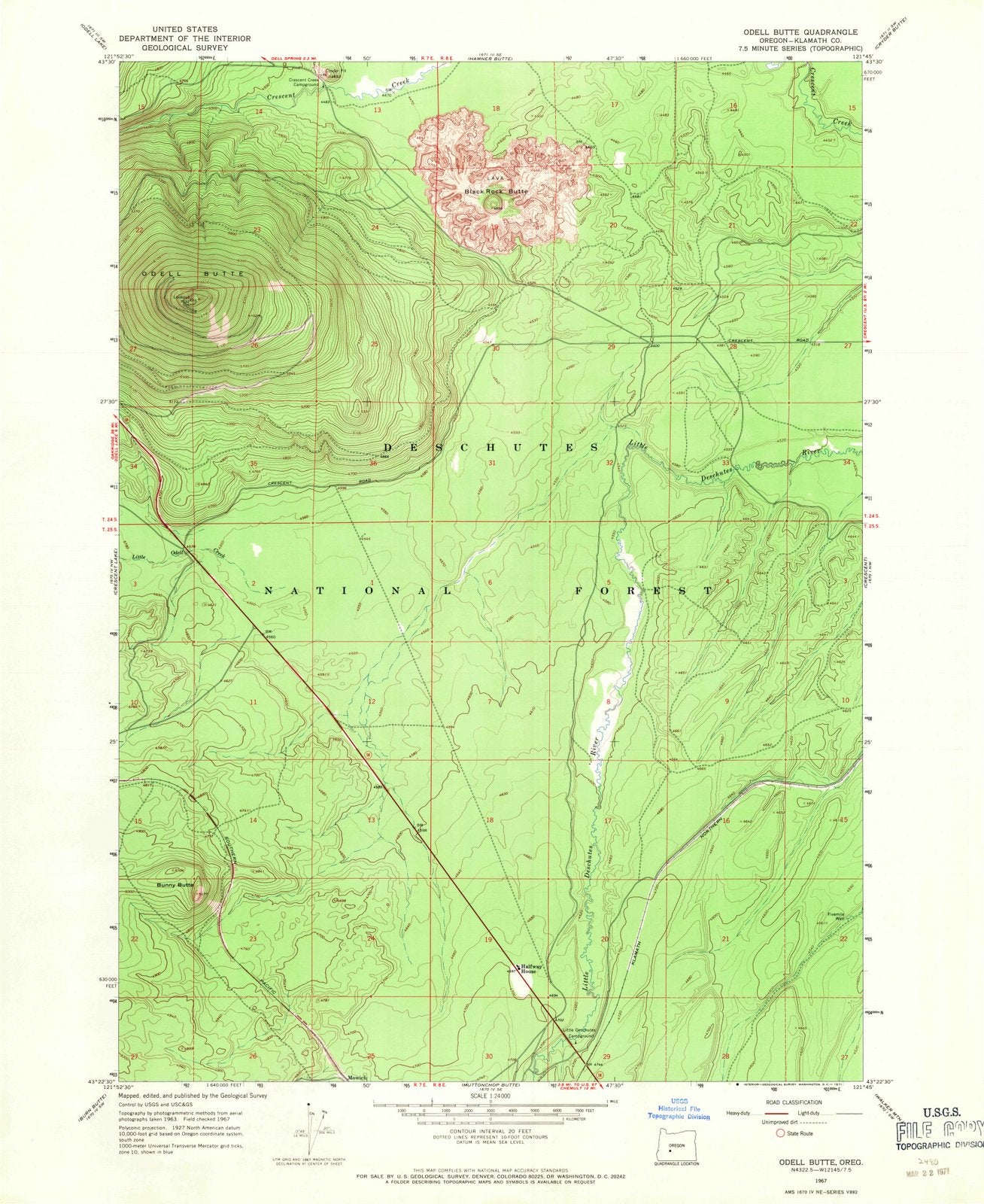 1967 Odell Butte, OR - Oregon - USGS Topographic Map – Historic Pictoric