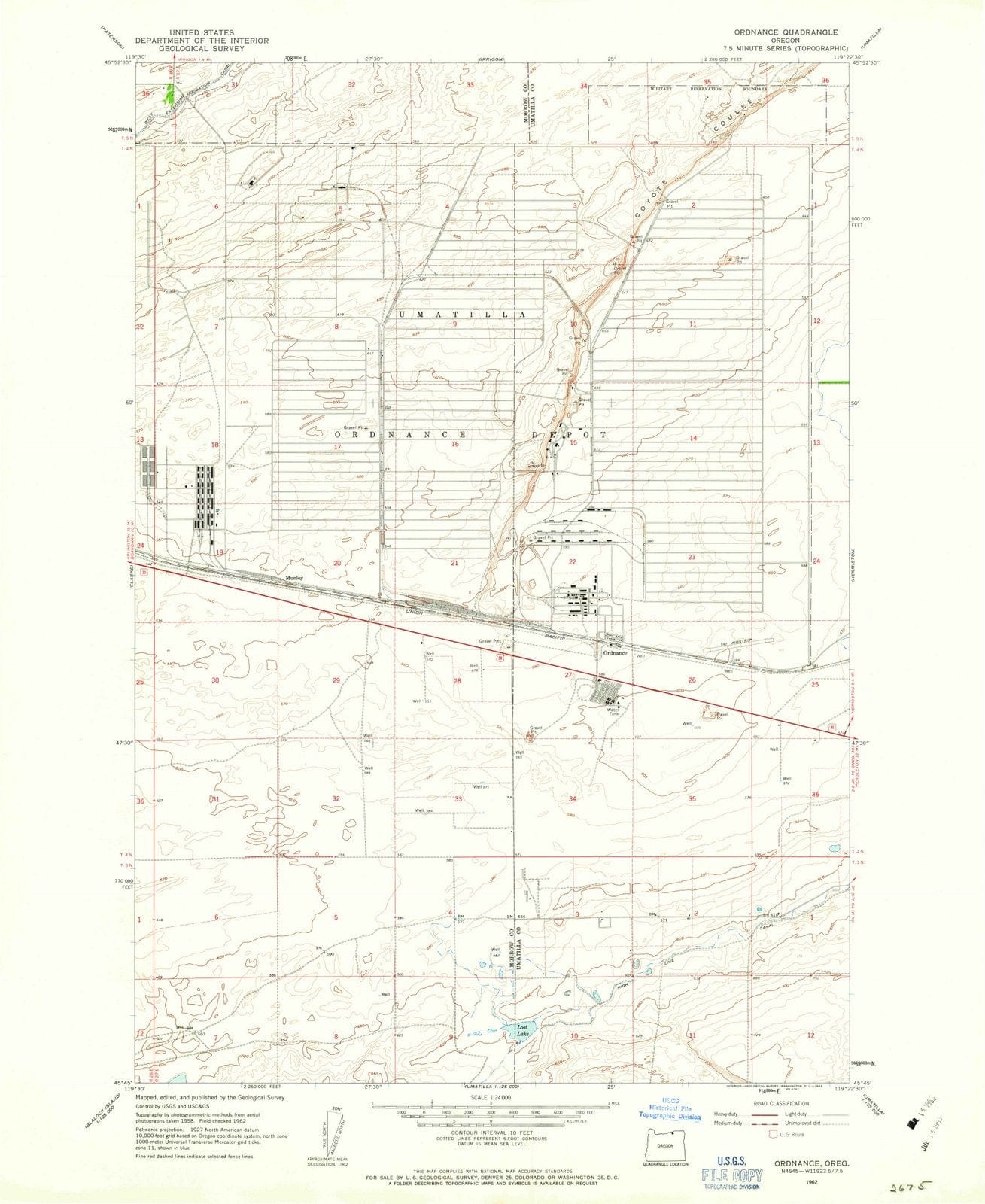 1962 Ordnance, OR - Oregon - USGS Topographic Map – Historic Pictoric