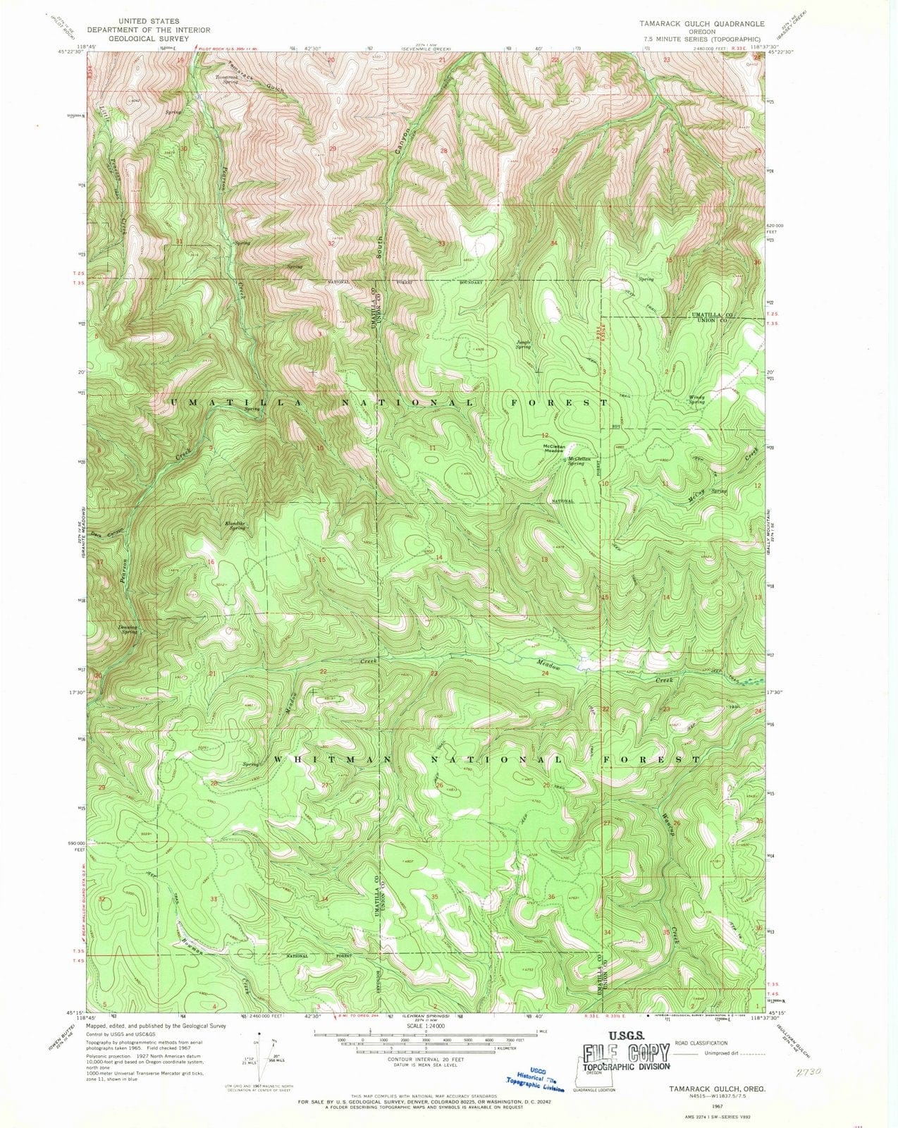 1967 Tamarack Gulch, OR - Oregon - USGS Topographic Map – Historic Pictoric