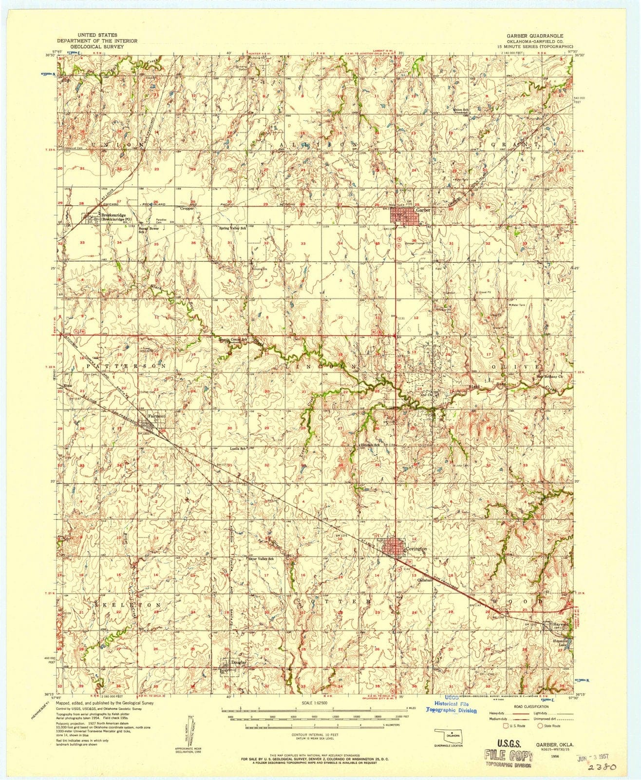 1956 Garber, OK - Oklahoma - USGS Topographic Map – Historic Pictoric