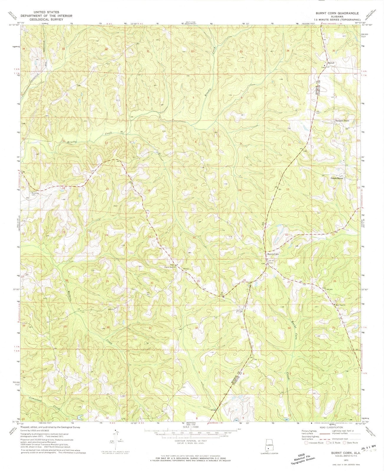 1971 Burnt Corn, AL - Alabama - USGS Topographic Map – Historic Pictoric