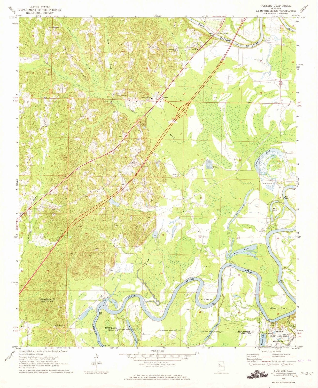 1969 Fosters, AL - Alabama - USGS Topographic Map – Historic Pictoric
