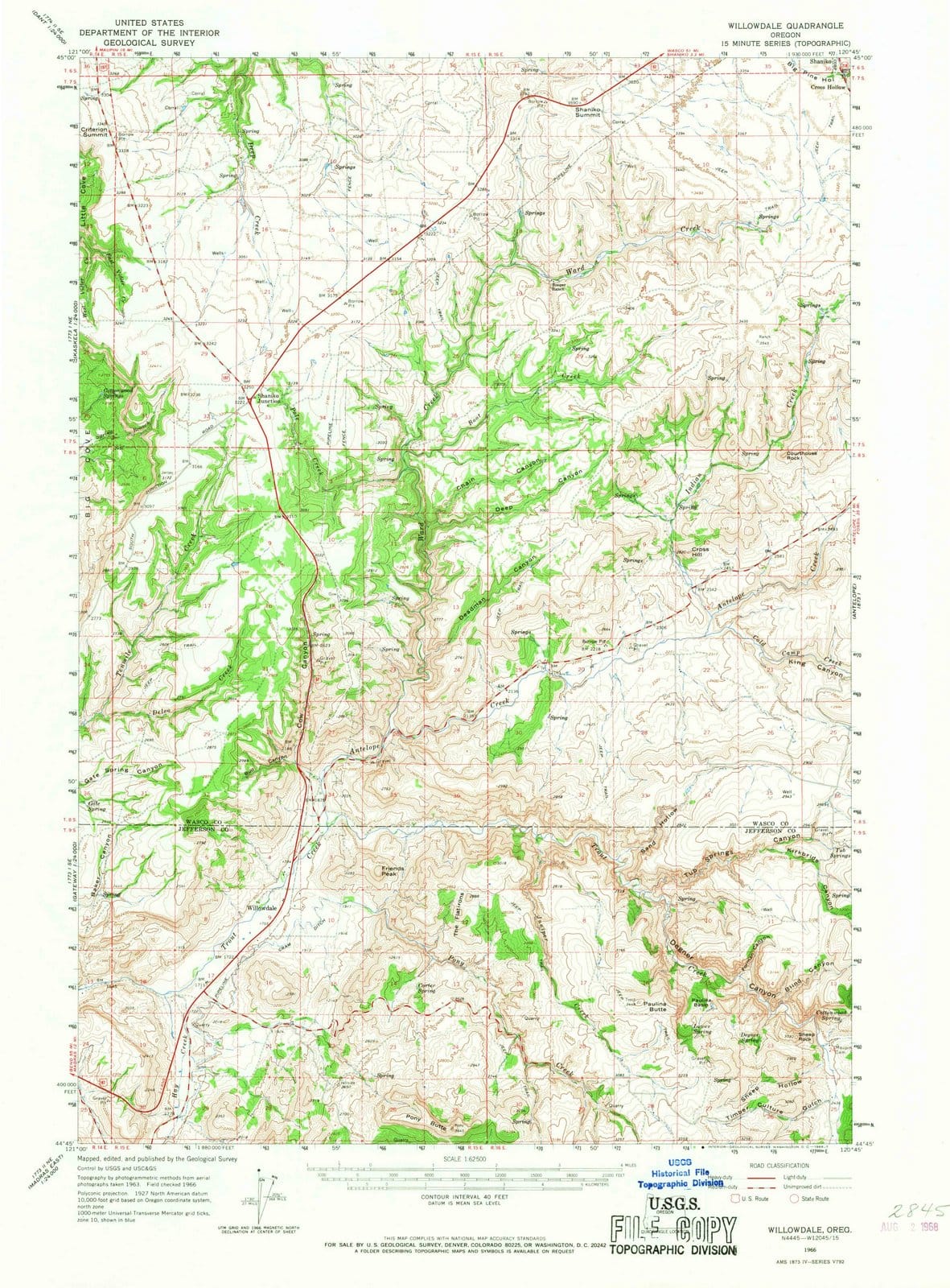 1966 Willowdale, OR - Oregon - USGS Topographic Map – Historic Pictoric