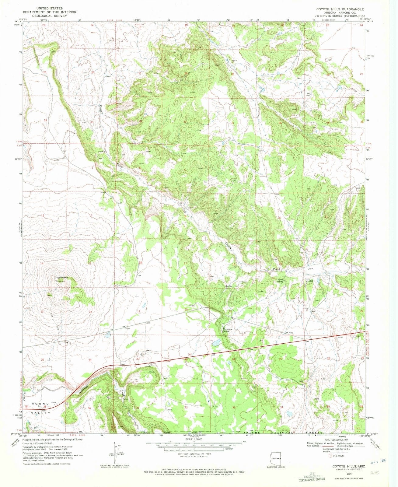 1969 Coyote Hills, AZ - Arizona - USGS Topographic Map – Historic Pictoric