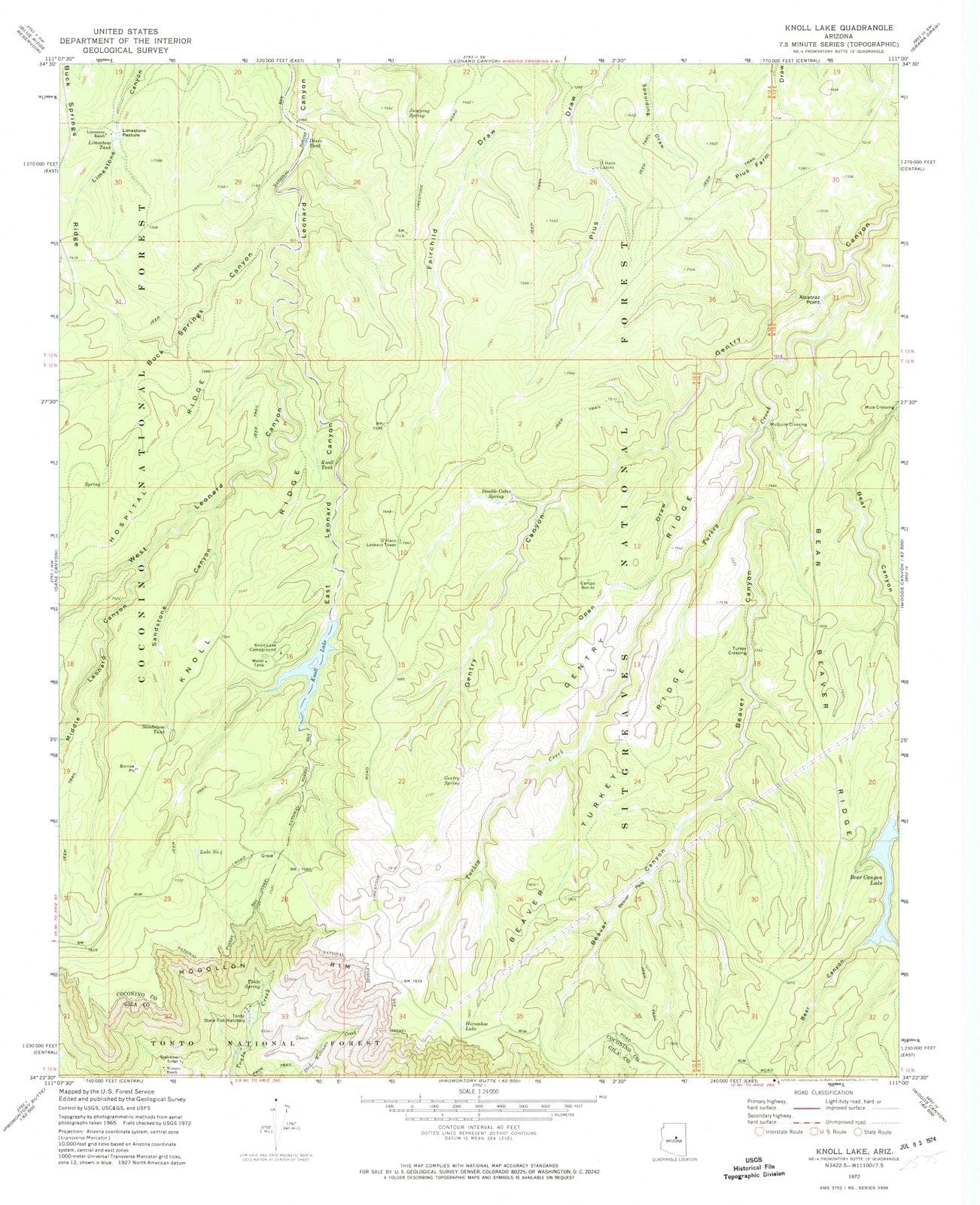1972 Knoll Lake, AZ - Arizona - USGS Topographic Map – Historic Pictoric