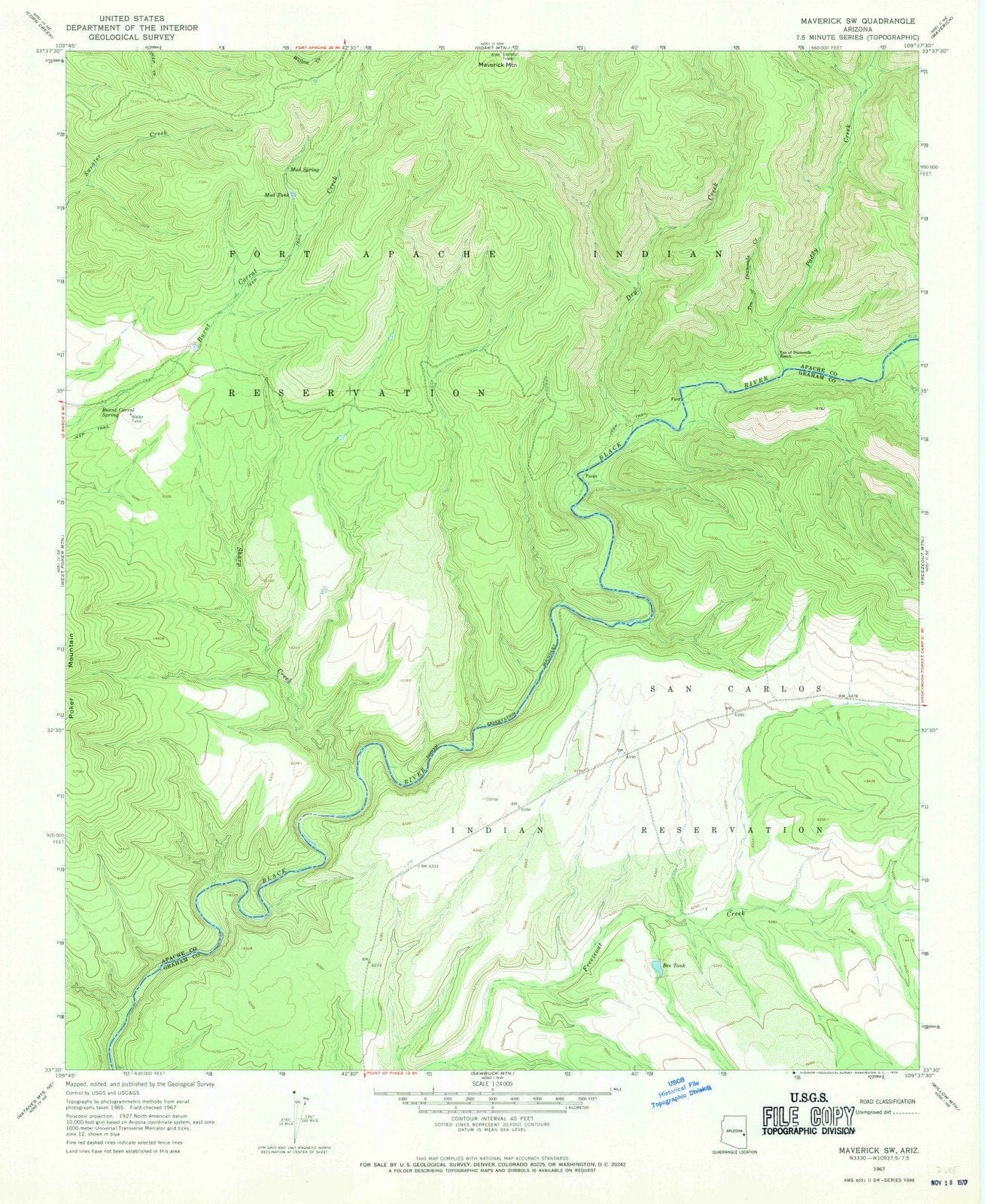 1967 Maverick, AZ - Arizona - USGS Topographic Map – Historic Pictoric