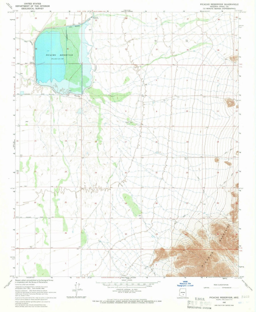 1965 Picacho Reservoir, AZ - Arizona - USGS Topographic Map – Historic ...