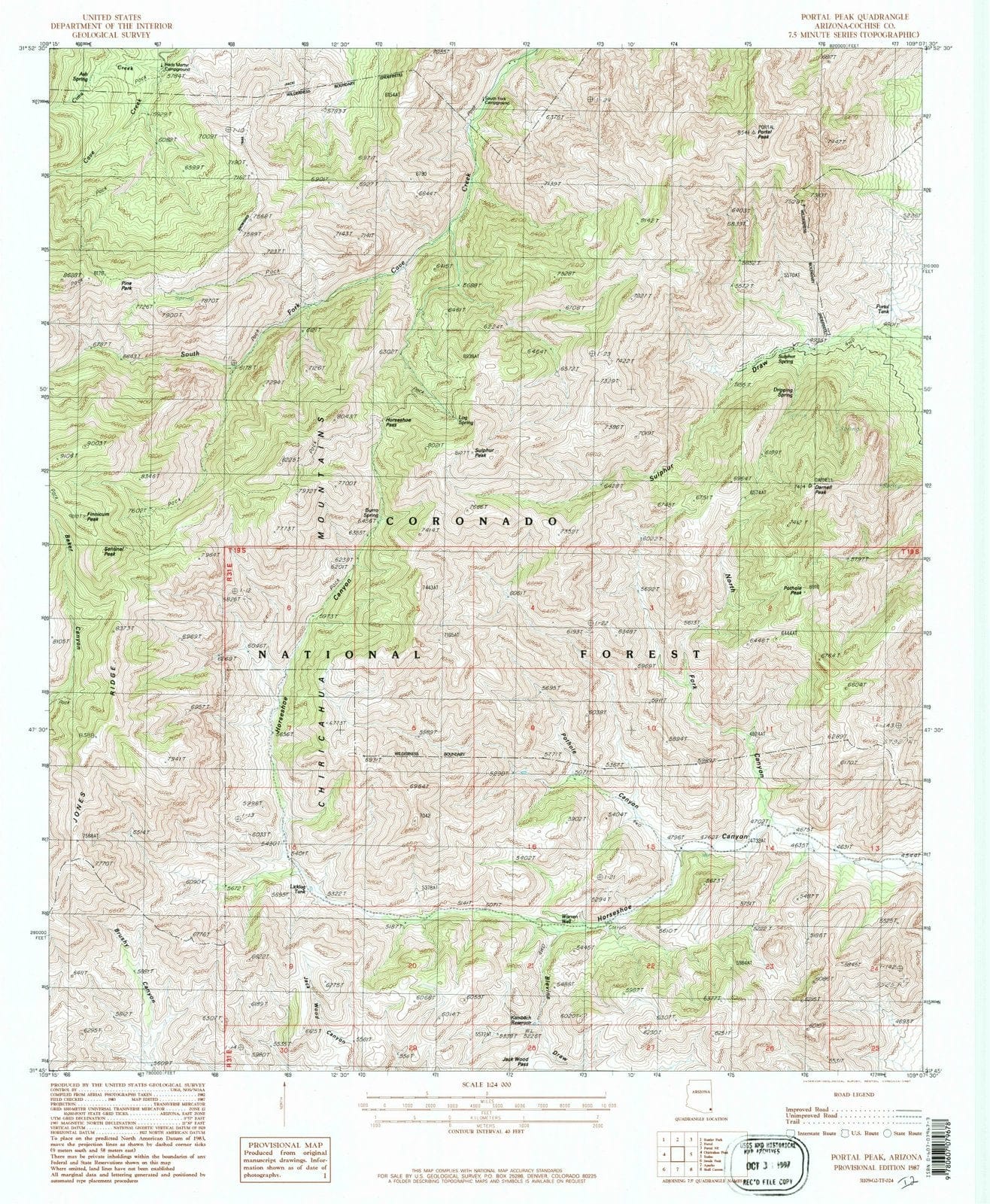 1987 Portal Peak, AZ - Arizona - USGS Topographic Map – Historic Pictoric