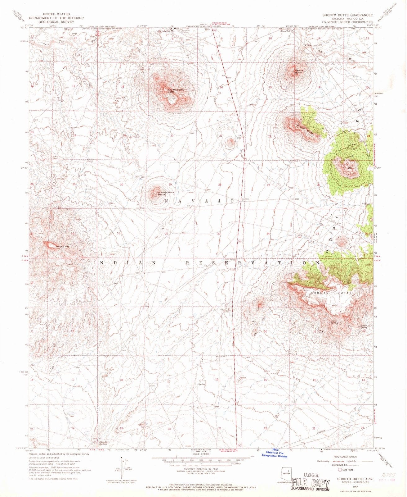 1967 Shonto Butte, AZ - Arizona - USGS Topographic Map – Historic Pictoric