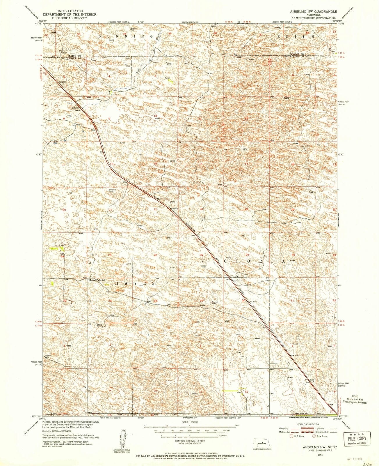 1951 Anselmo, NE - Nebraska - USGS Topographic Map v2 - Historic Pictoric