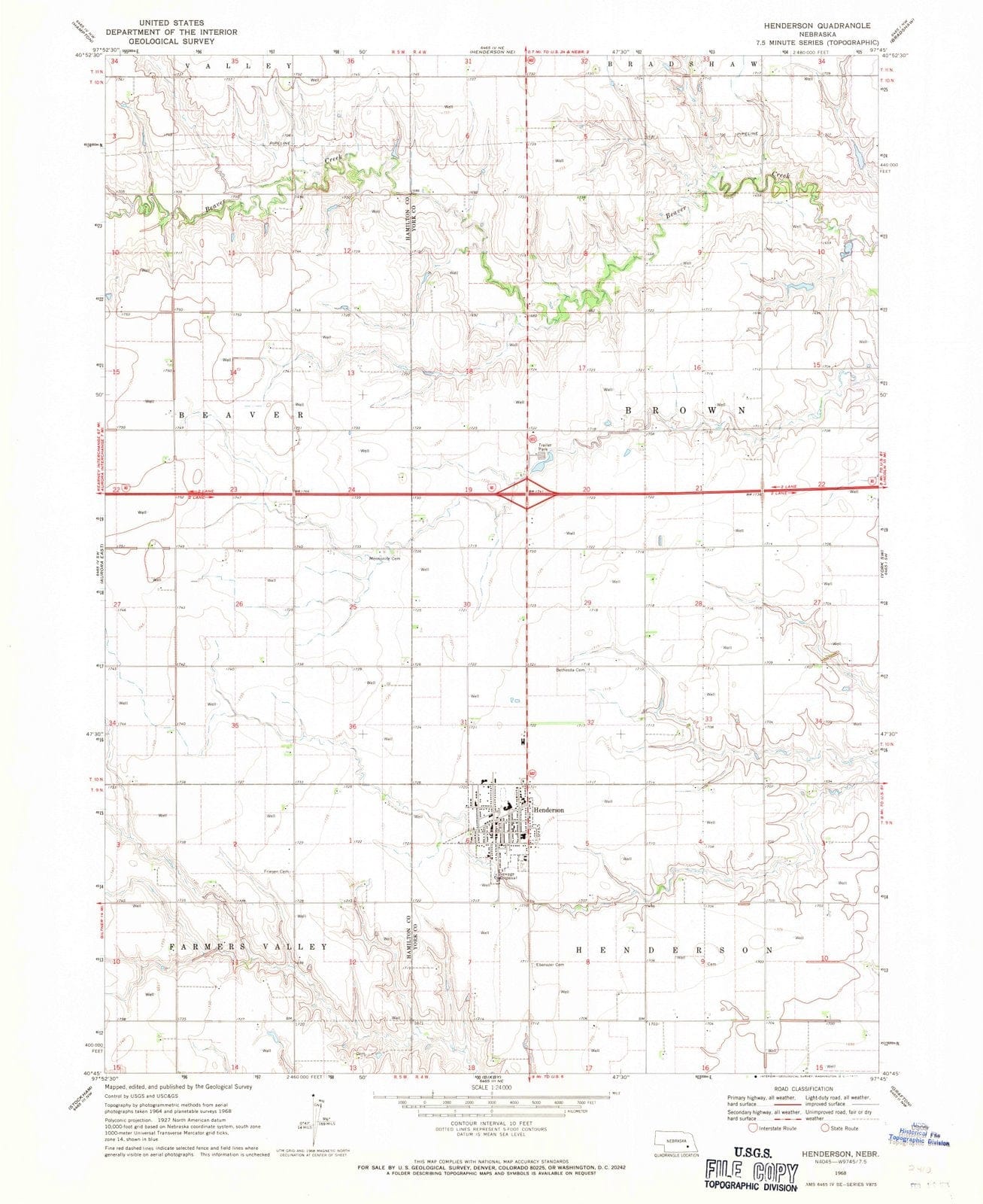 1968 Henderson, NE - Nebraska - USGS Topographic Map – Historic Pictoric