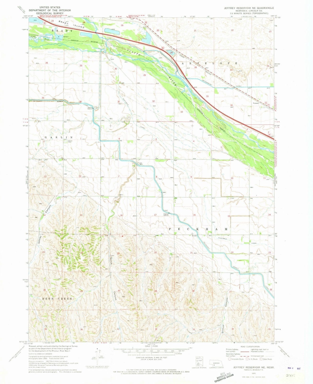 1970 Jeffrey Reservoir, NE - Nebraska - USGS Topographic Map – Historic ...