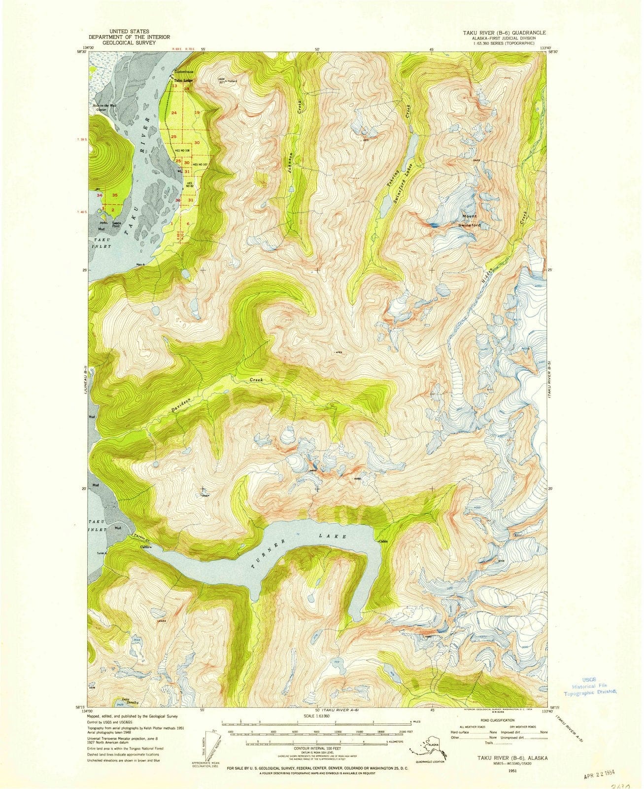 1951 Taku River, AK - Alaska - USGS Topographic Map v4 – Historic Pictoric