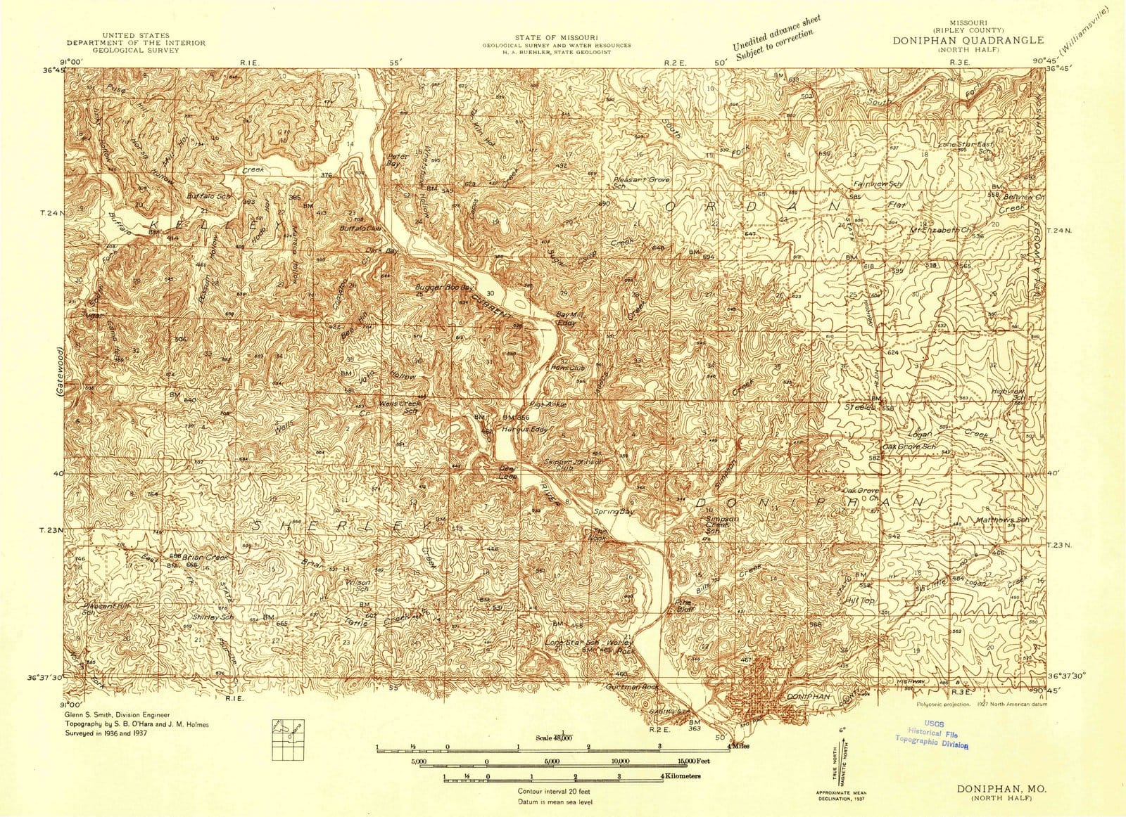 1937 Doniphan, MO - Missouri - USGS Topographic Map – Historic Pictoric