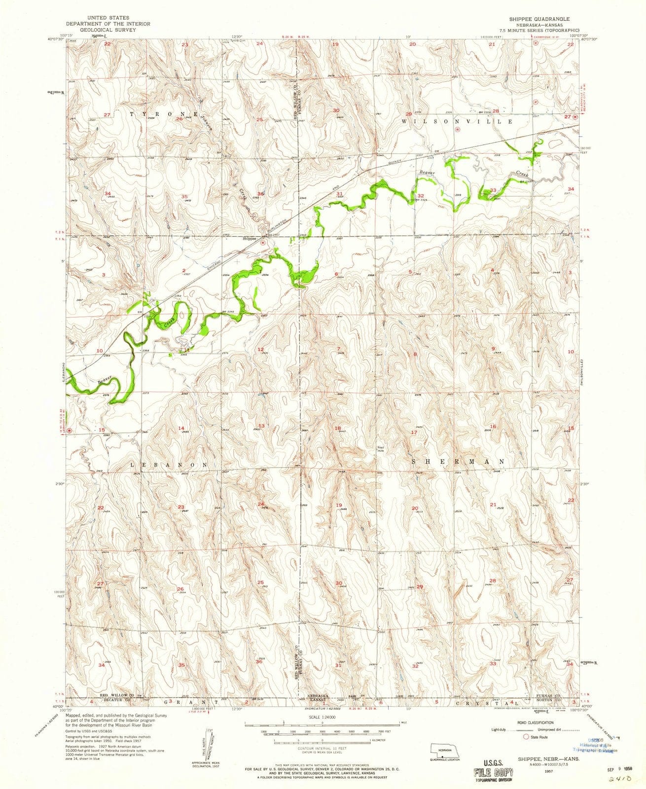 1957 Shippee, NE - Nebraska - USGS Topographic Map – Historic Pictoric