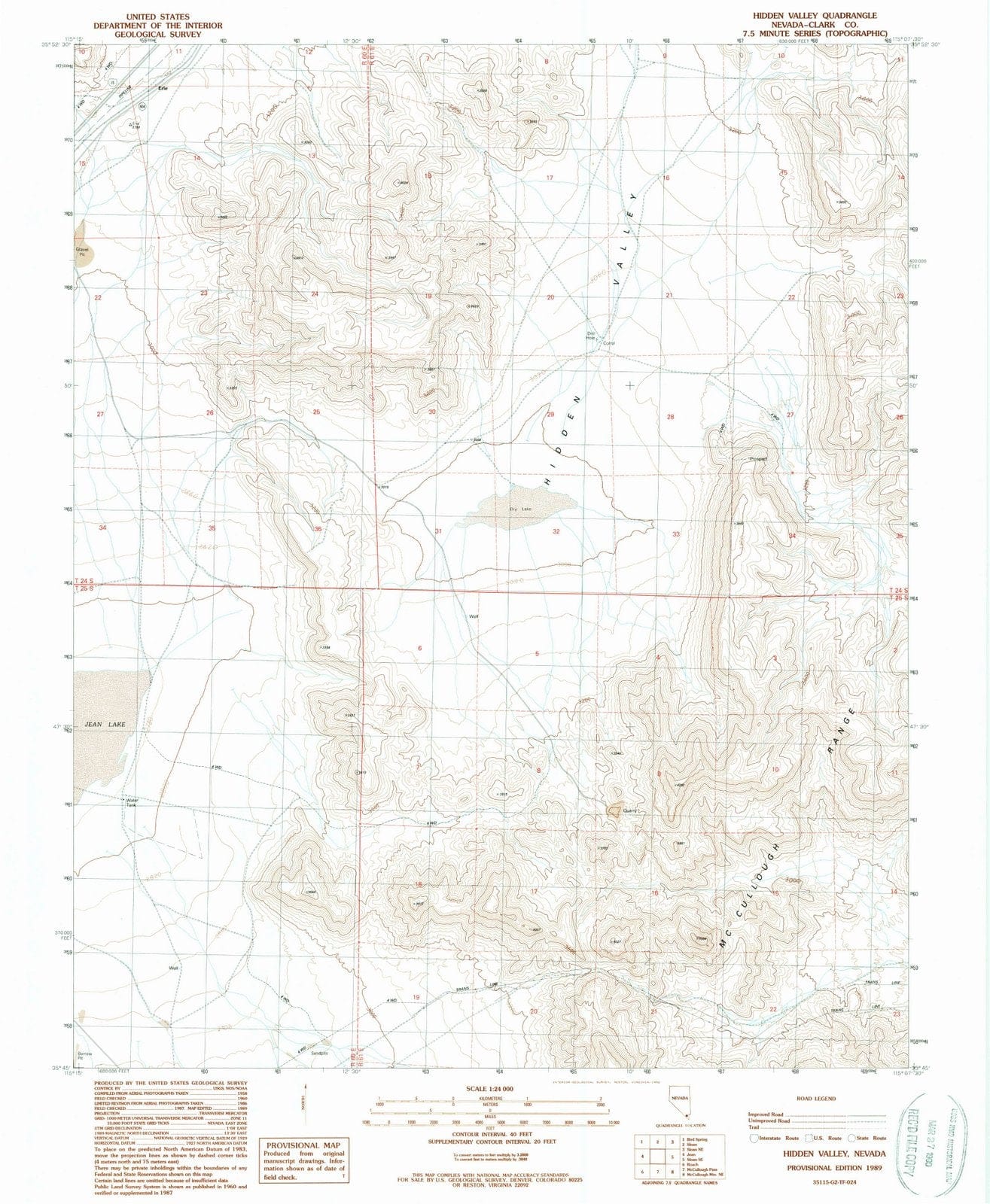 1989 Hidden Valley, NV - Nevada - USGS Topographic Map – Historic Pictoric