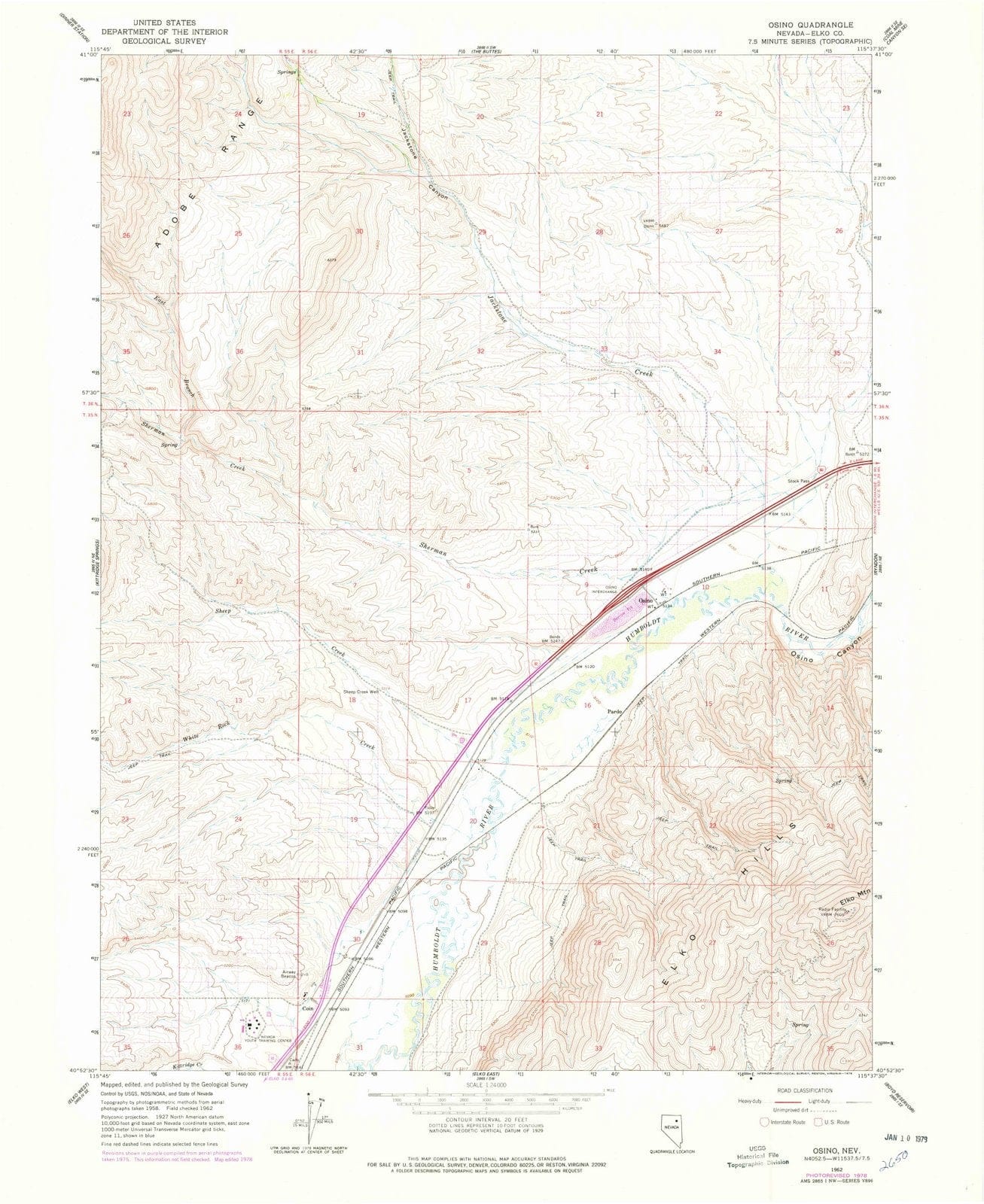 1962 Osino, NV - Nevada - USGS Topographic Map – Historic Pictoric