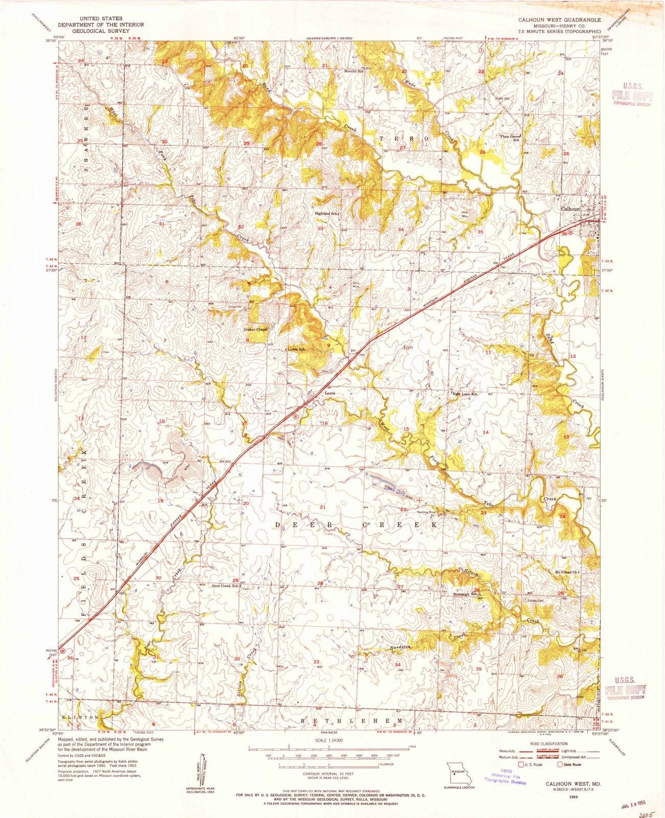 1953 Calhoun West, MO - Missouri - USGS Topographic Map - Historic Pictoric