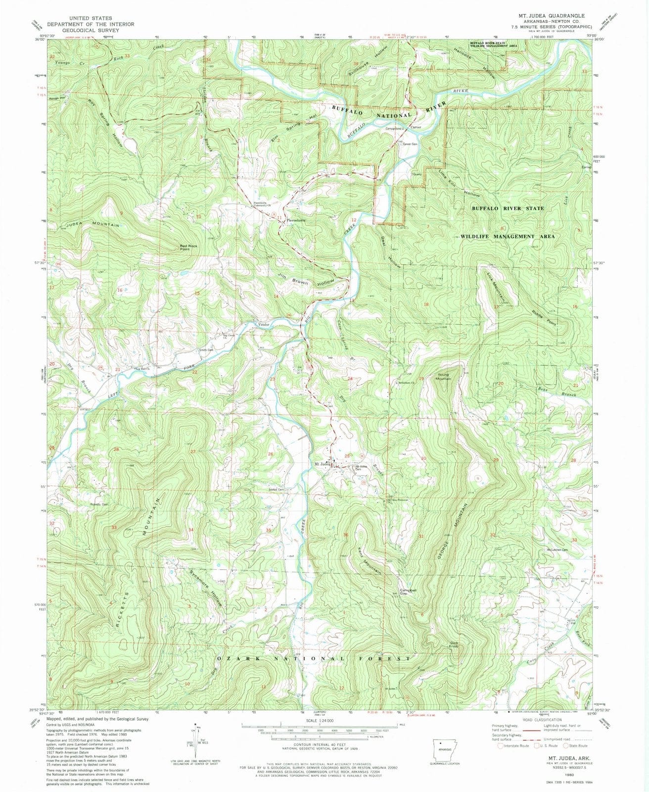 1980 Mt Judea, AR - Arkansas - USGS Topographic Map – Historic Pictoric