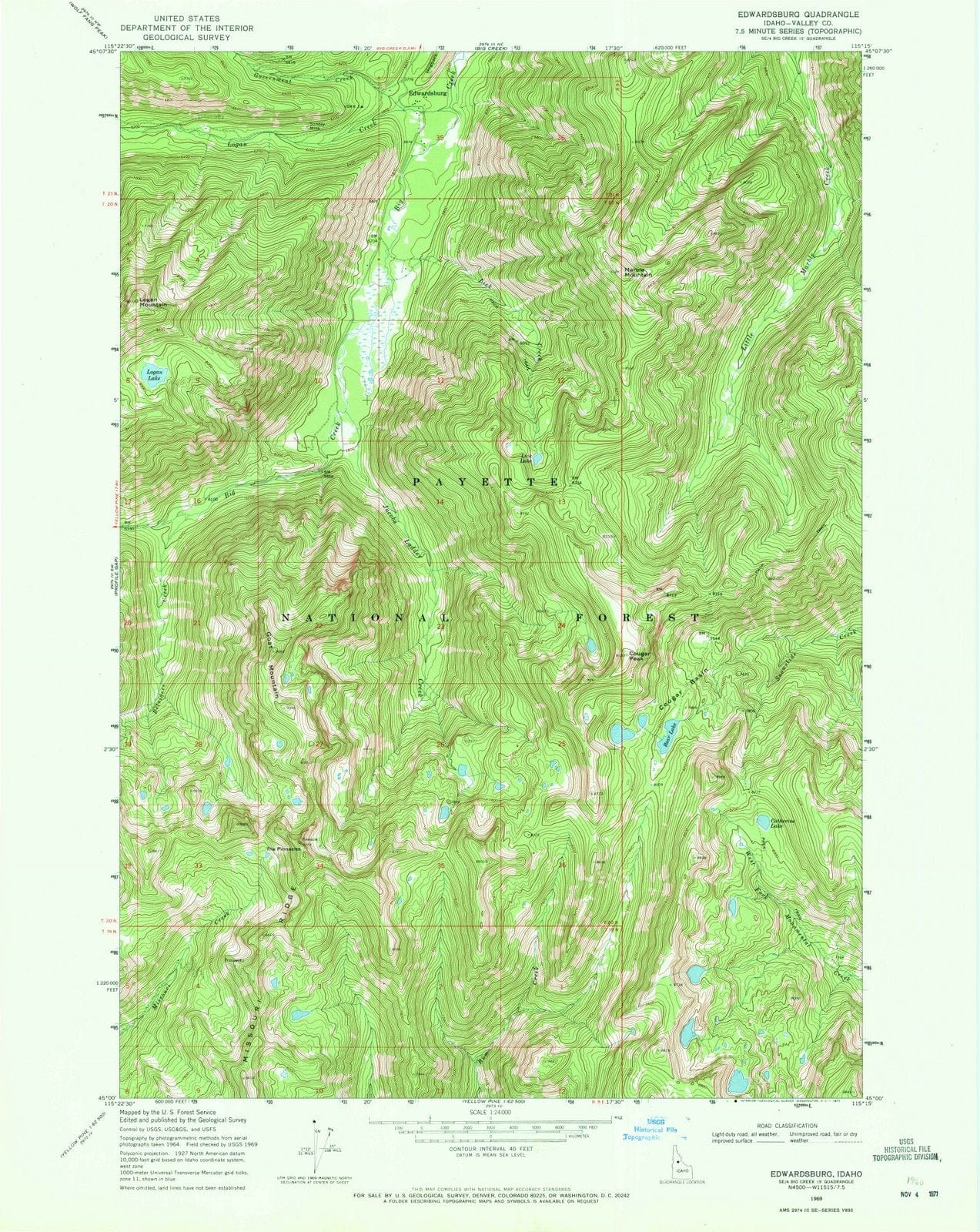 1969 Edwardsburg, ID - Idaho - USGS Topographic Map – Historic Pictoric