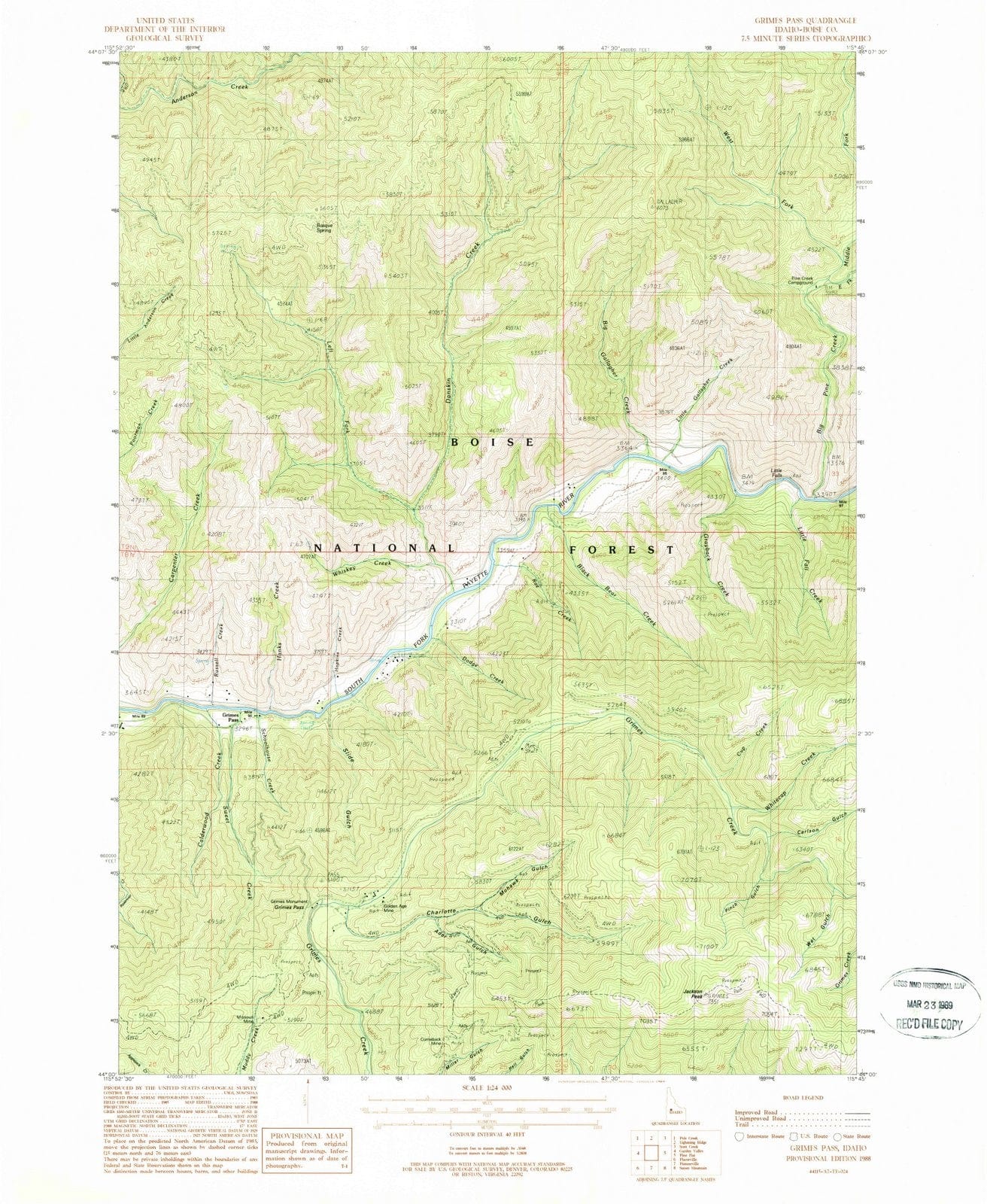 1988 Grimes Pass, ID - Idaho - USGS Topographic Map – Historic Pictoric