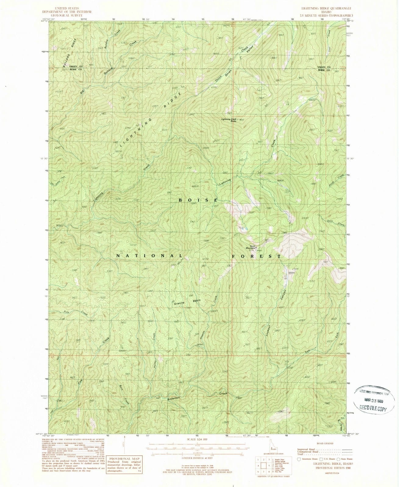 1988 Lightning Ridge, ID - Idaho - USGS Topographic Map – Historic Pictoric