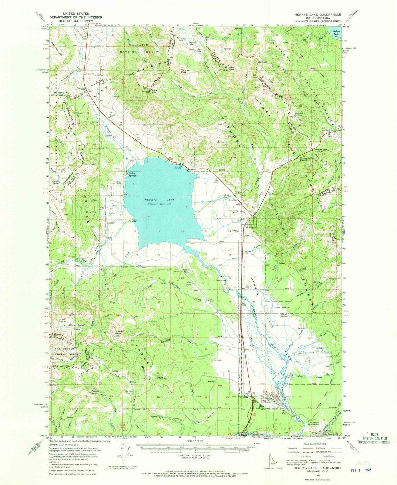 1964 Henrys Lake, MT - Montana - USGS Topographic Map - Historic Pictoric