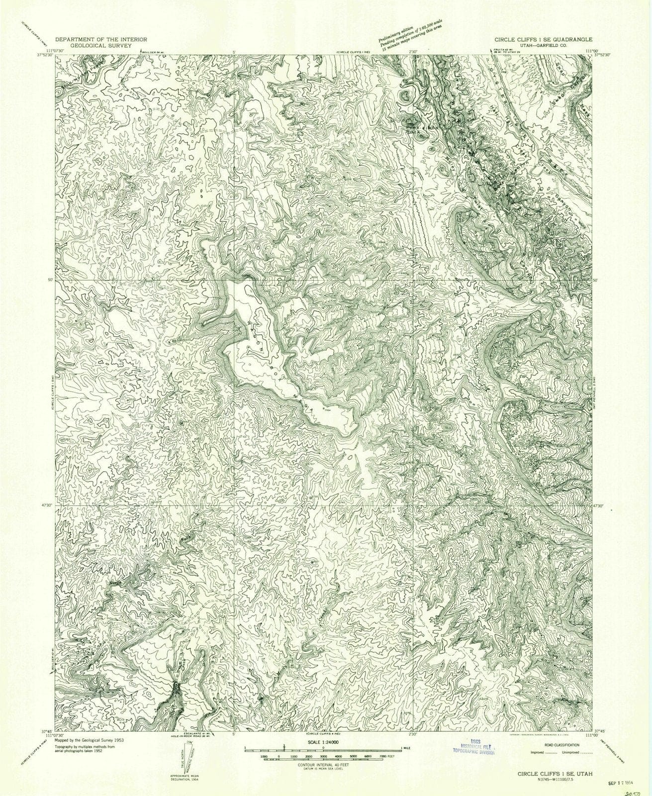 1953 Circle Cliffs 1, UT - Utah - USGS Topographic Map v3 - Historic ...
