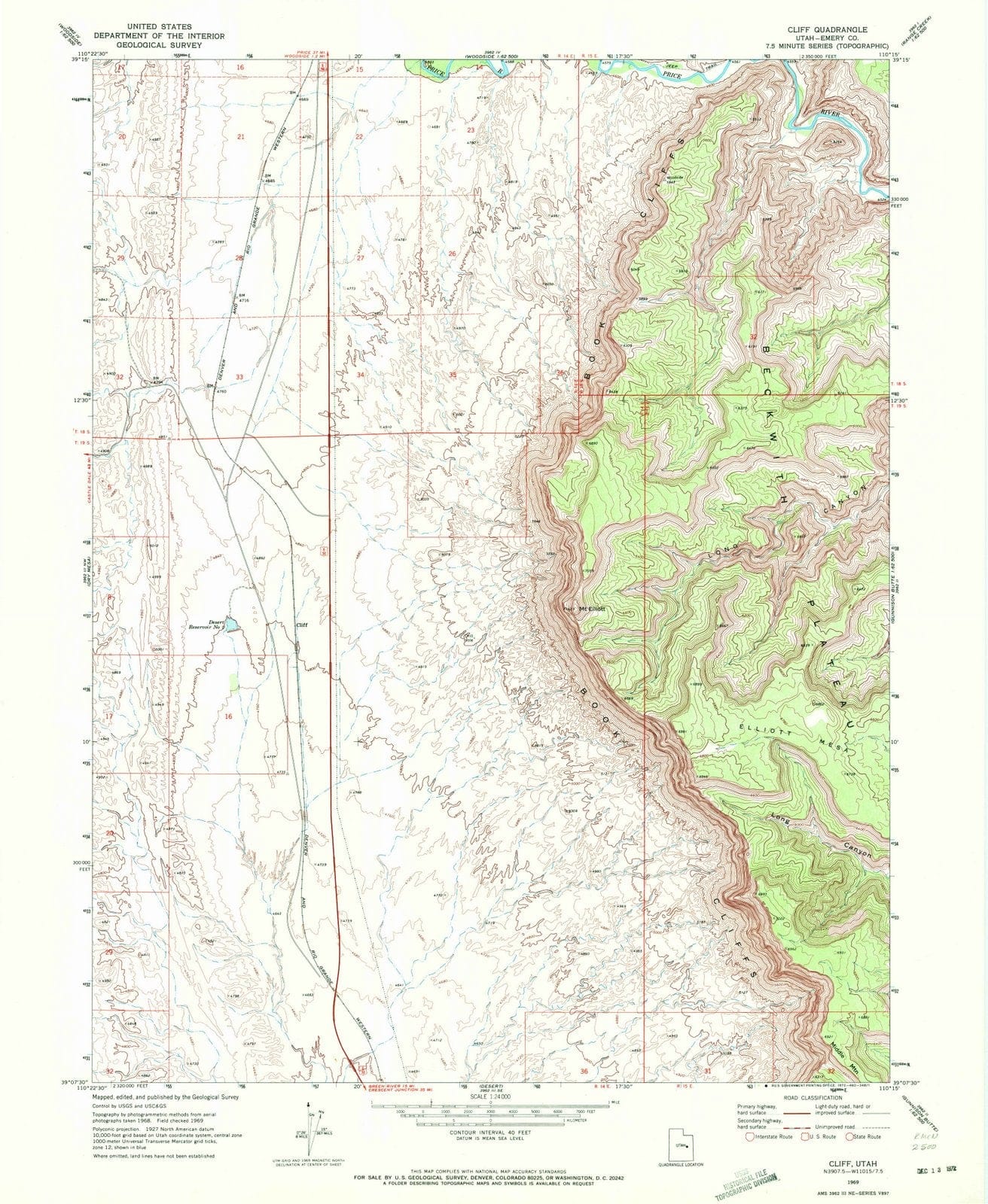 1969 Cliff, UT - Utah - USGS Topographic Map – Historic Pictoric