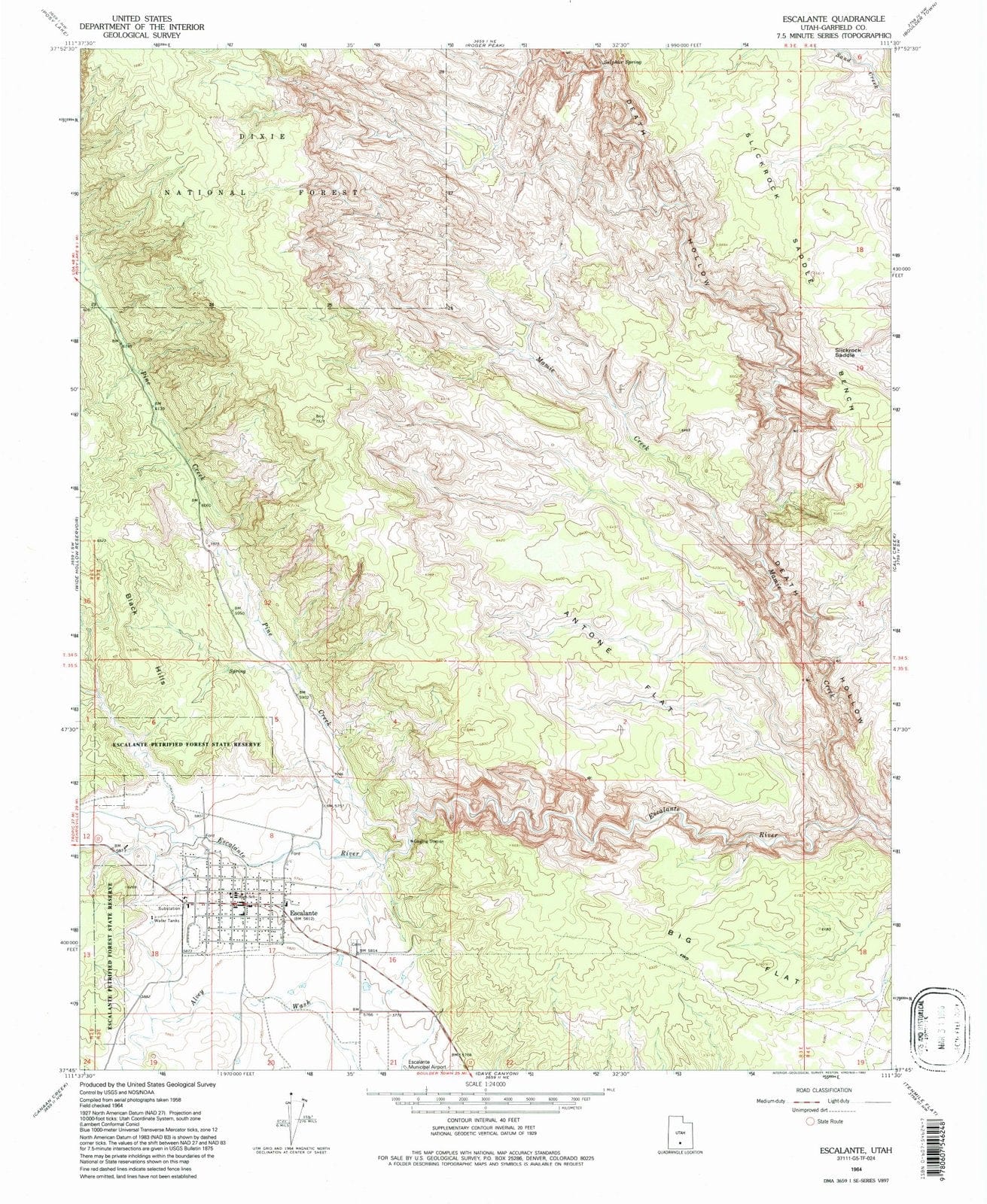 1964 Escalante, UT - Utah - USGS Topographic Map – Historic Pictoric