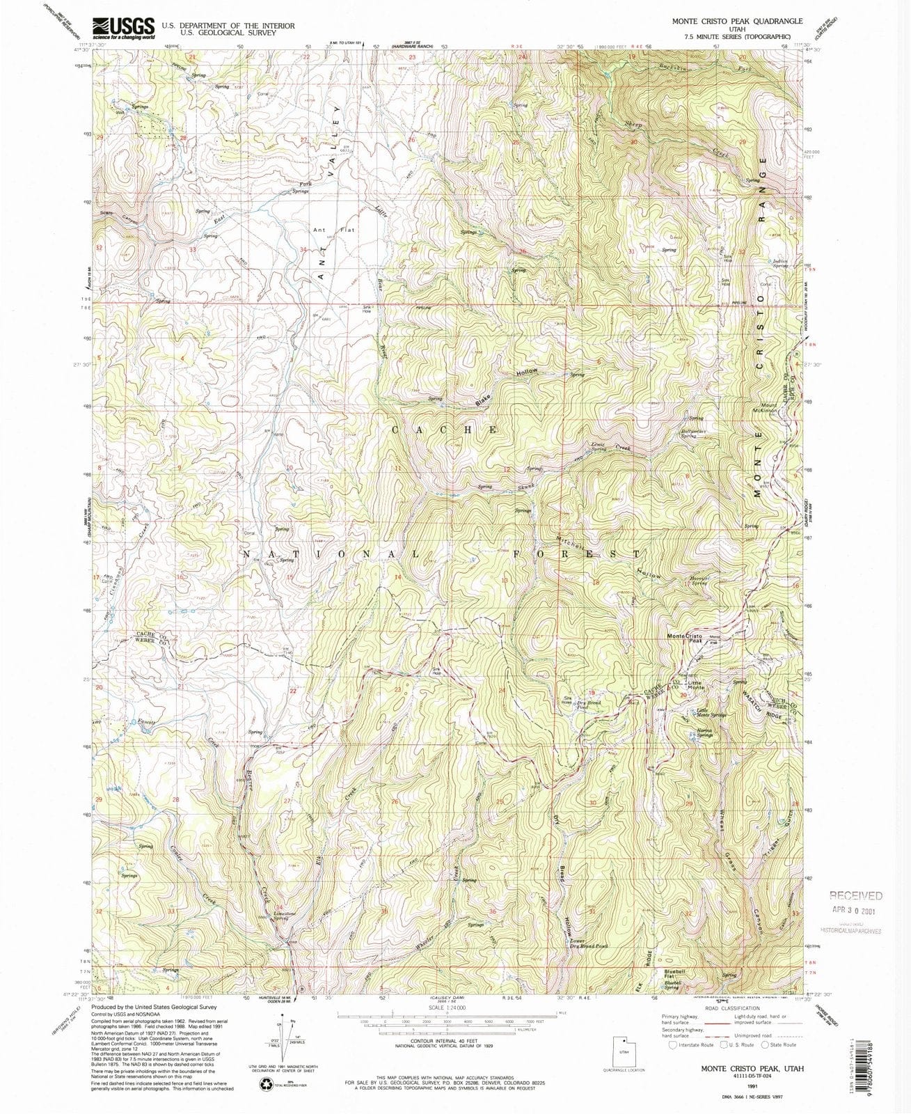 1991 Monte Cristo Peak, UT - Utah - USGS Topographic Map – Historic ...