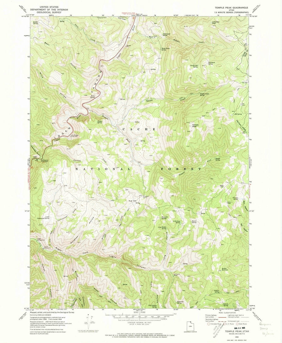 1969 Temple Peak, UT - Utah - USGS Topographic Map – Historic Pictoric