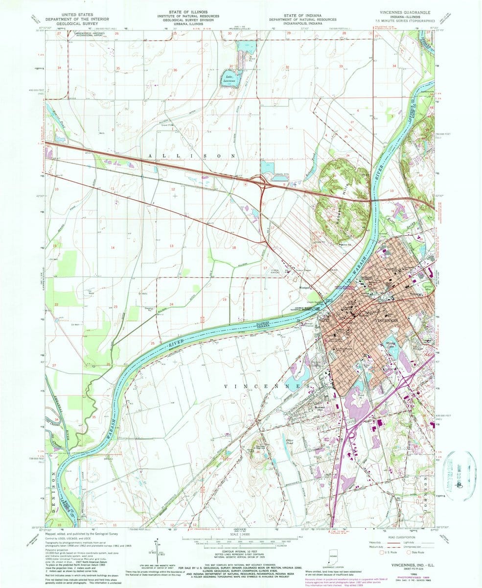 1965 Vincennes, in - Indiana - USGS Topographic Map – Historic Pictoric