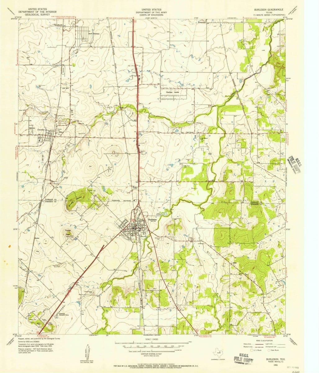 1955 Burleson, TX - Texas - USGS Topographic Map – Historic Pictoric