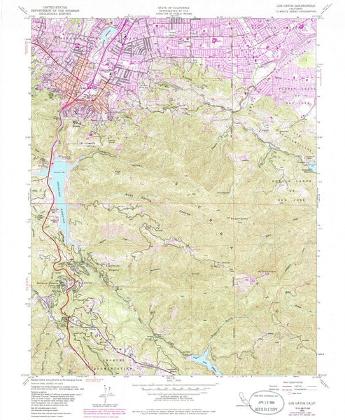 1953 Los Gatos, CA - California - USGS Topographic Map - Historic Pictoric