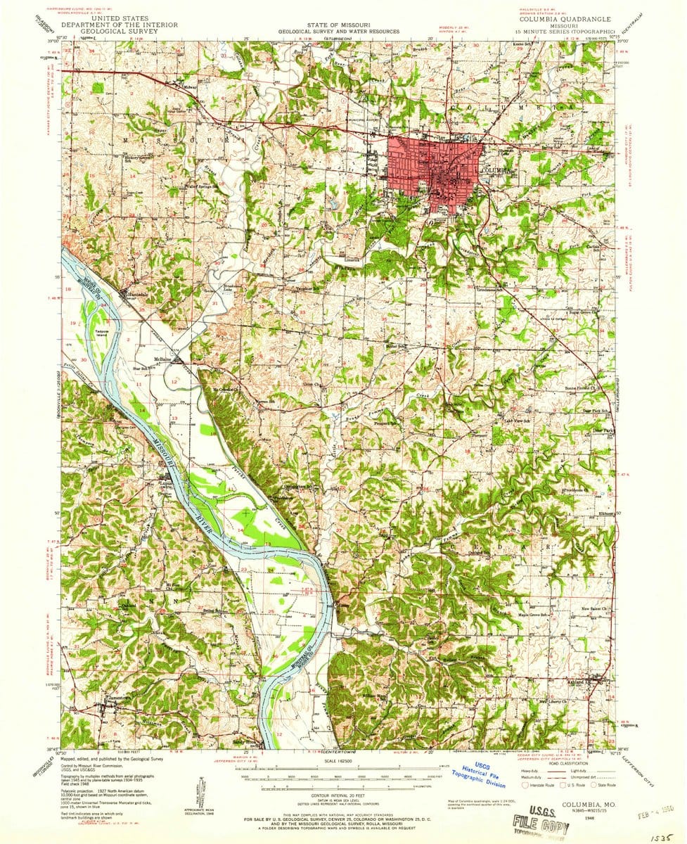 1948 Columbia, MO - Missouri - USGS Topographic Map – Historic Pictoric