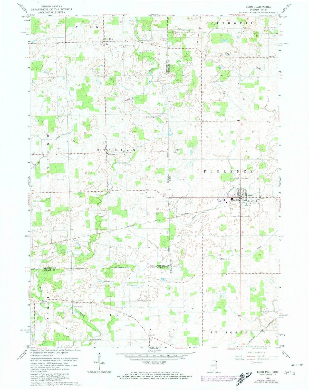 1961 Edon, OH - Ohio - USGS Topographic Map – Historic Pictoric