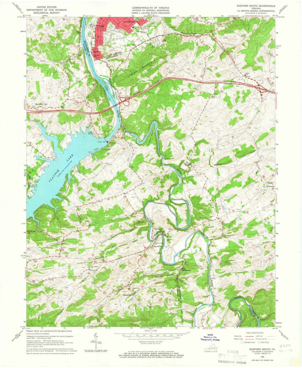 1965 Radford, VA - Virginia - USGS Topographic Map v2 – Historic Pictoric