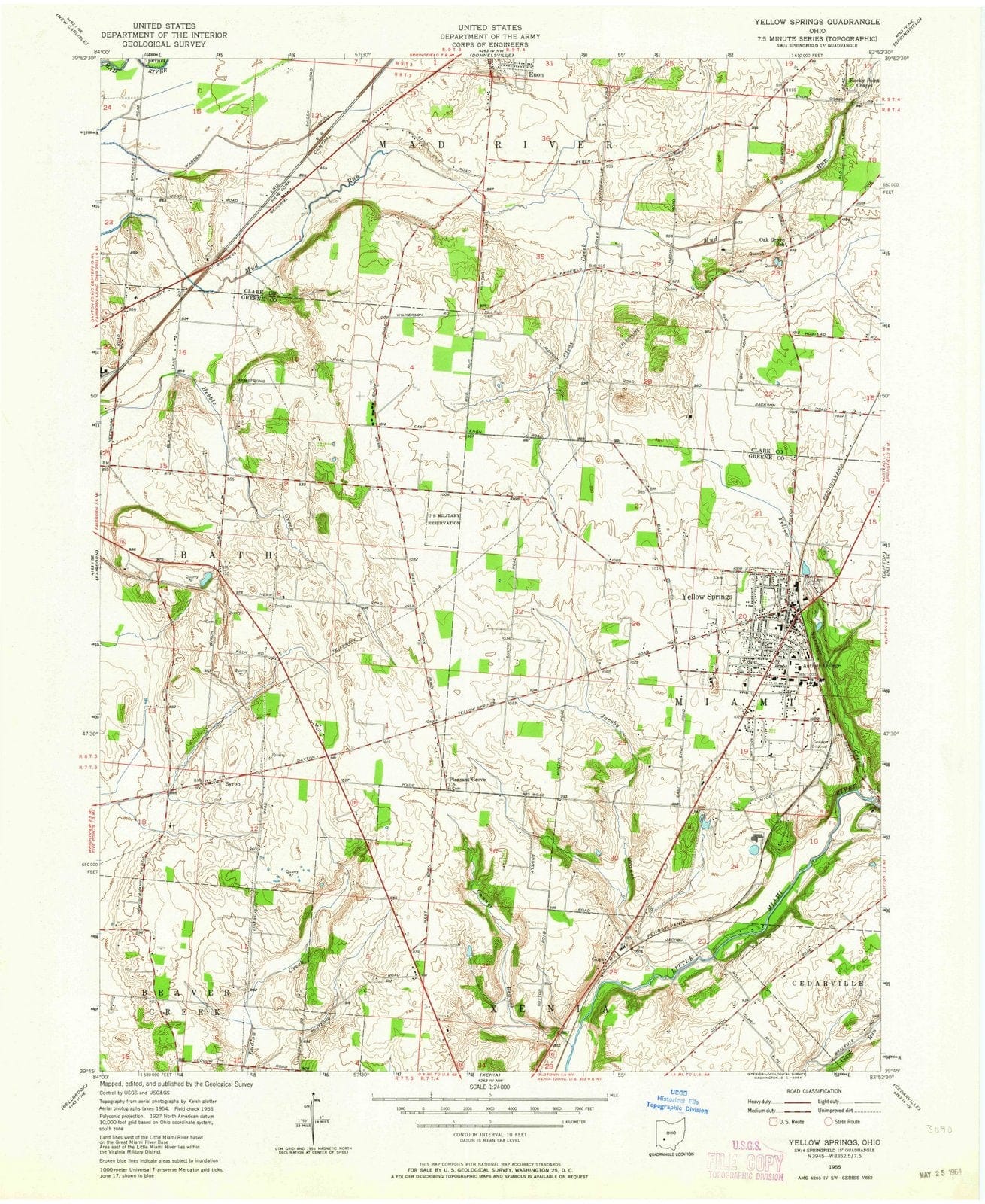 1955 Yellow Springs, OH - Ohio - USGS Topographic Map - Historic Pictoric