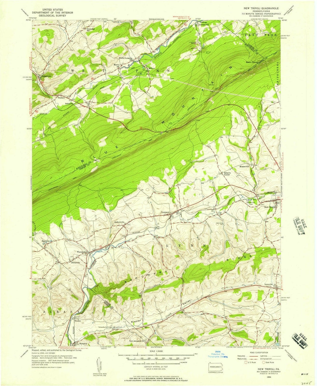 1956 New Tripoli, PA - Pennsylvania - USGS Topographic Map – Historic ...