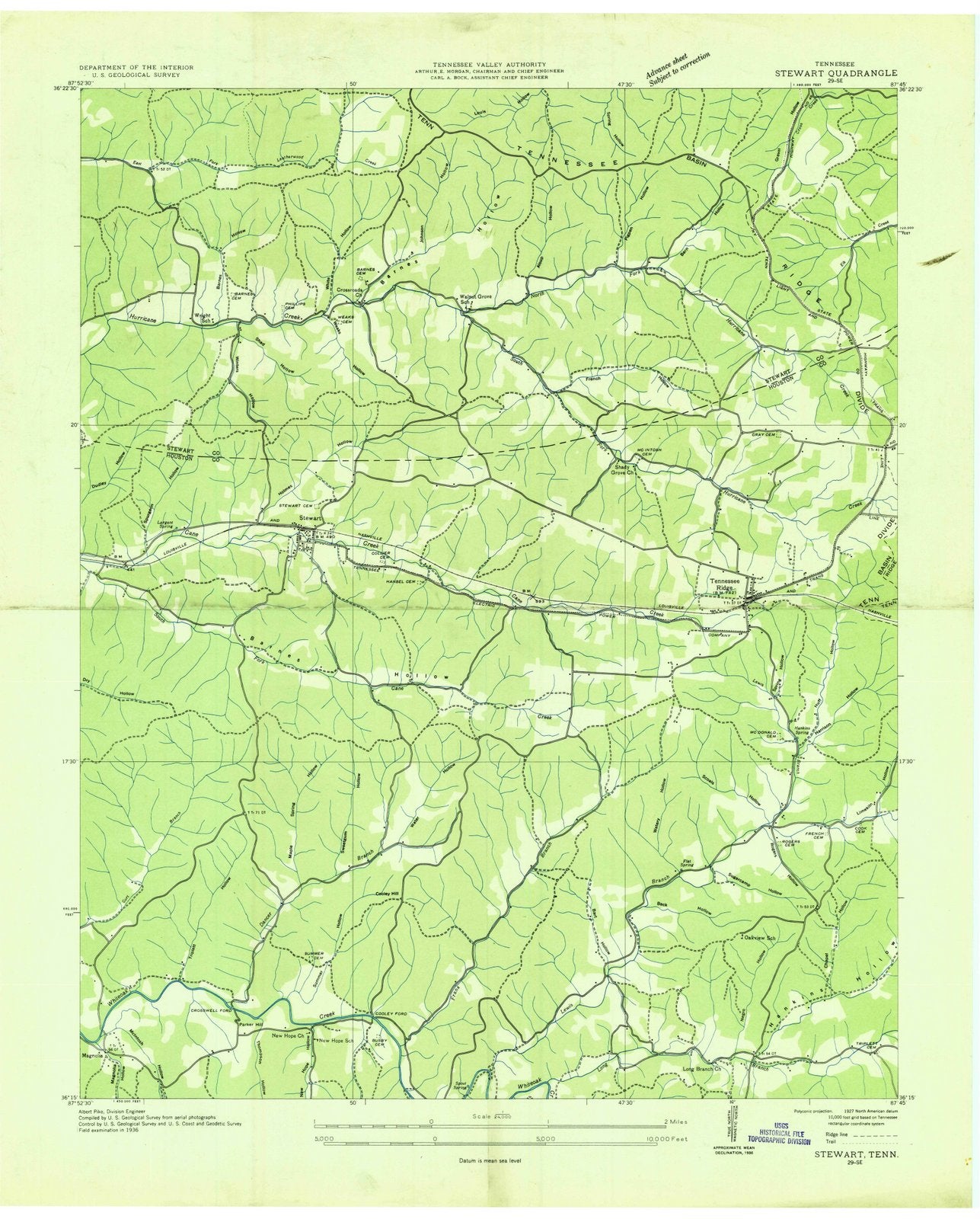 1936 Balance of Stewart County, TN - Tennessee - USGS Topographic Map ...