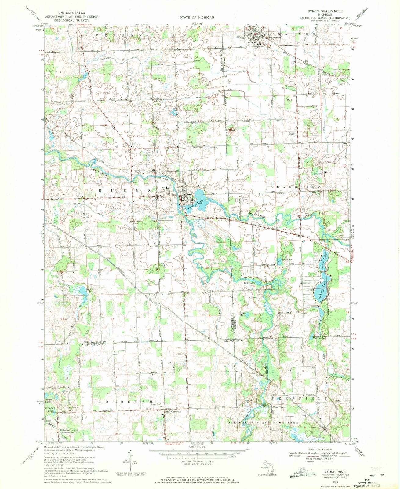 1969 Byron, MI - Michigan - USGS Topographic Map – Historic Pictoric